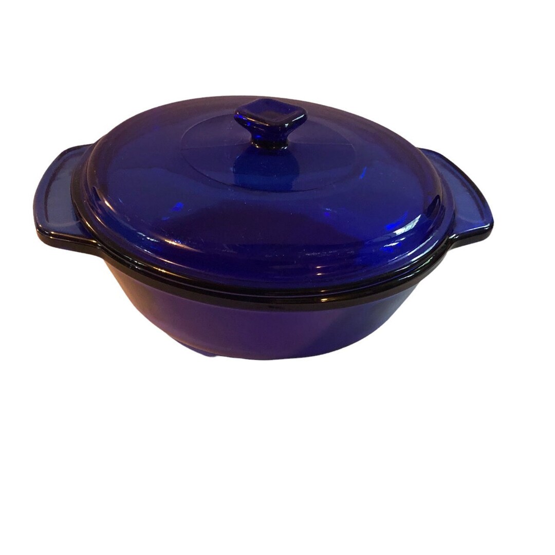 Cobalt Blue Glass Casserole Dish Pyrex Anchor Hocking 1.5 QT Round ...