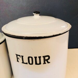 Vintage Farm Design White Metal Enamelware Flour Canister With Blank ...