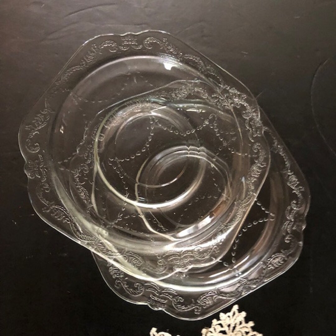 Set of 2 Vintage Etched Clear Depression Glass Octagon Cups Saucers ...