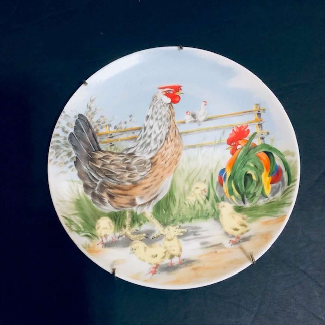 Vintage Rooster Chicken Chicks Themed Wall Plate With Hanger Free ...