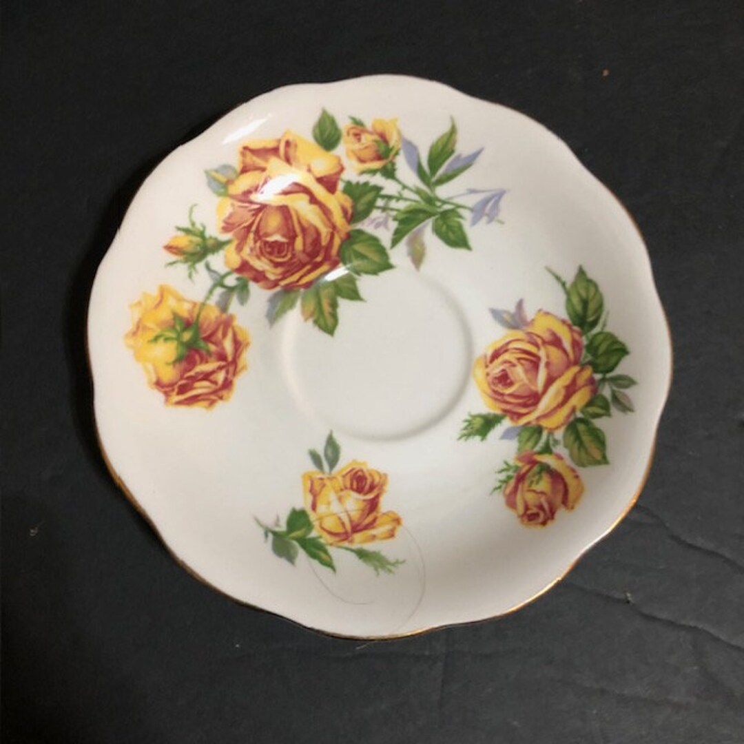 Single Royal Standard Romany Rose Tea Cup Saucer With Yellow Roses ...