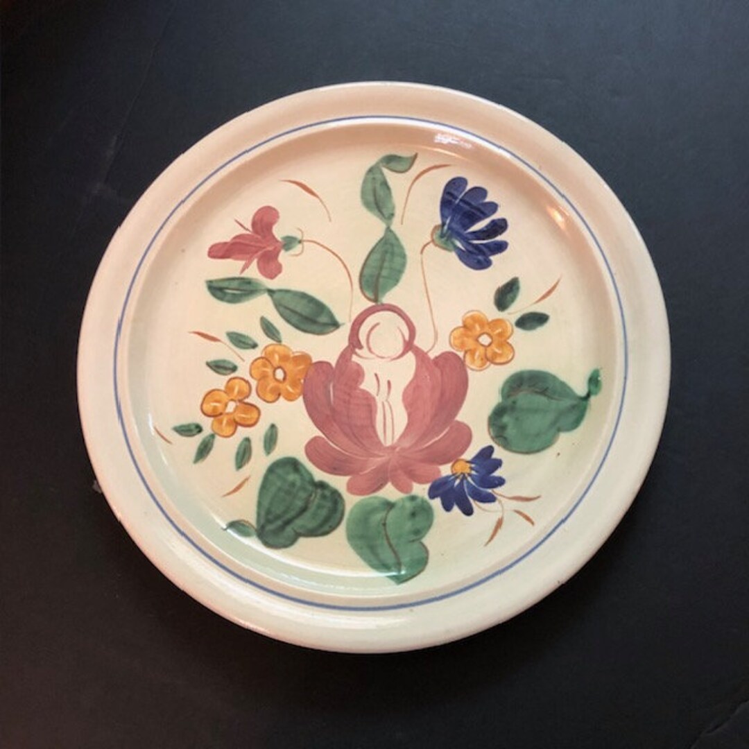 Large 12" Floral Red Wing Pottery Orleans Chop Plate Charger Orleans ...