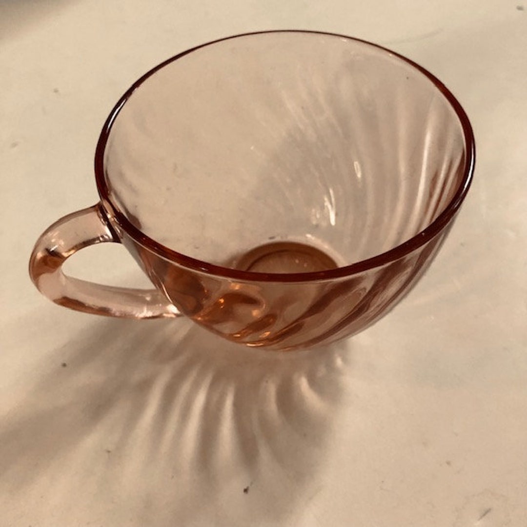 Vintage Arcoroc France Pink Glass Rosaline Swirl Tea Cup Depression ...