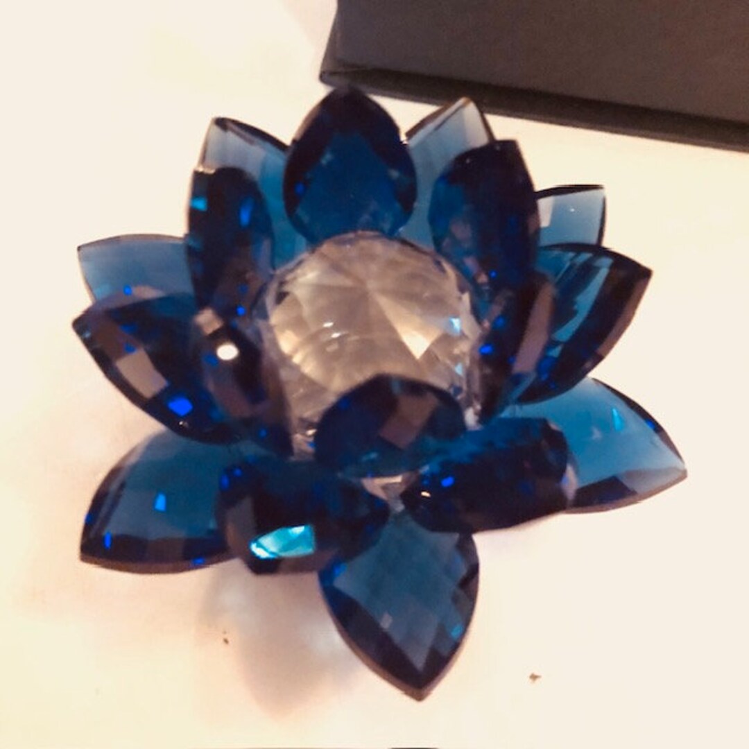 Amlong Sapphire Blue Crystal Lotus Flower Feng Shui Home Decor Free ...