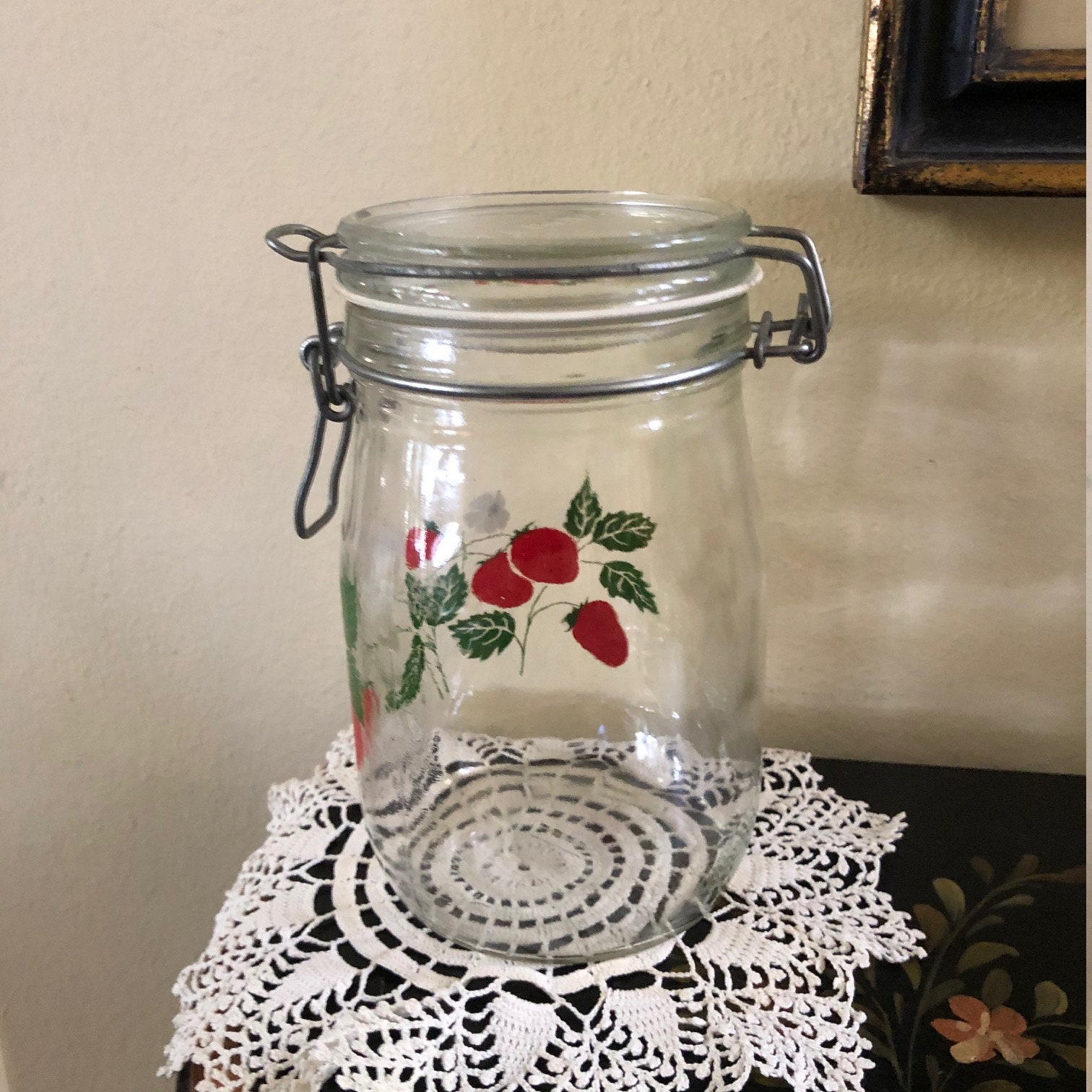 Strawberry Themed Design Mason Jar Storage Bottle With Metal Clasp Free ...