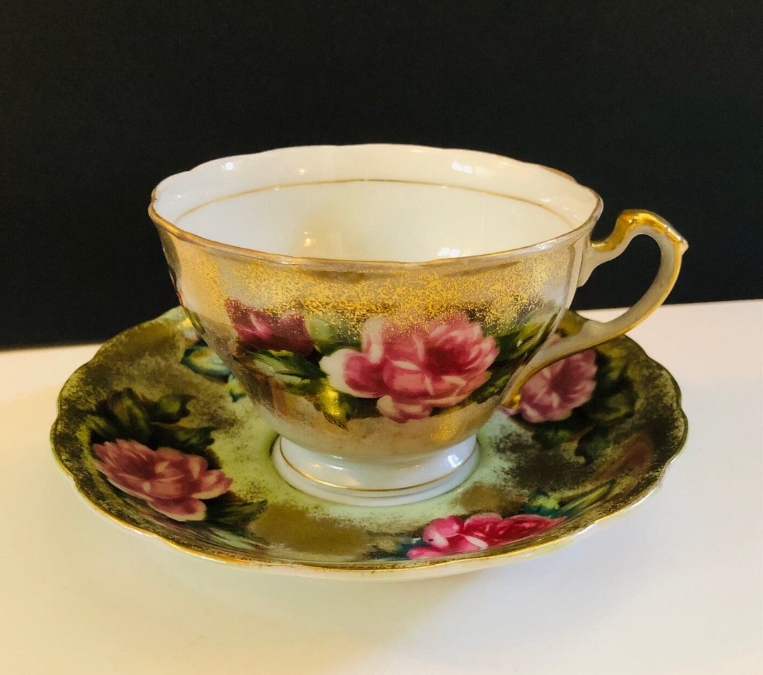 Vintage Lefton China Pink Roses With Gold Trim Tea Cup and Saucer Free ...