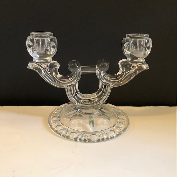 Vintage Double Clear Glass Candle Holders Free Shipping Home | Etsy