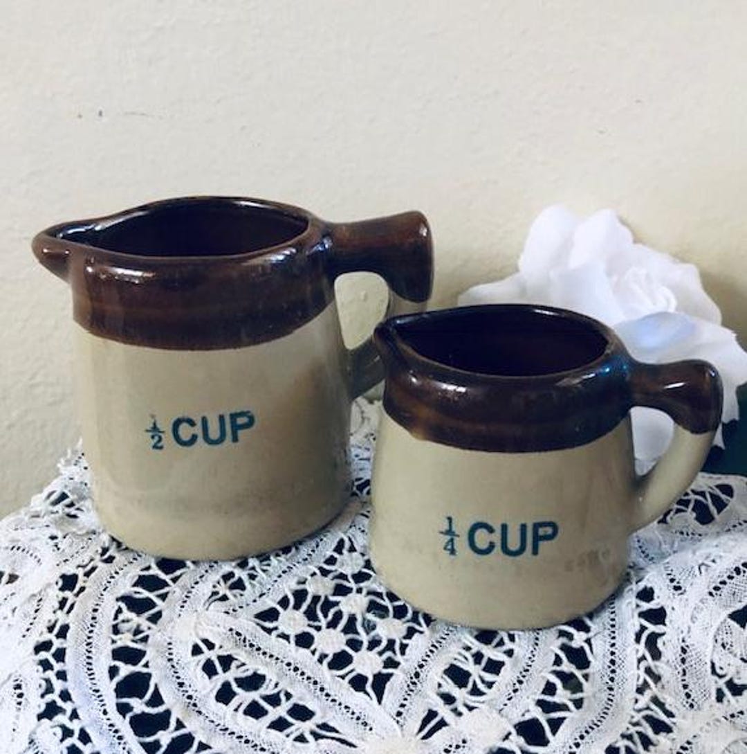 Vintage 2 Piece Ceramic Measuring Cups Brown and Tan Stoneware Free ...
