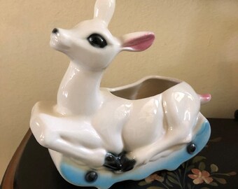 Vintage Pink Deer Planter - Etsy