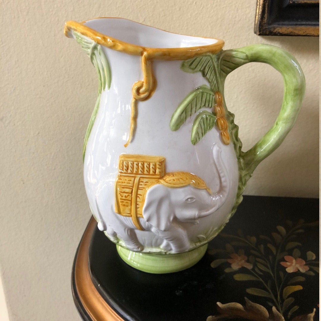 Carraro Hand Painted Jungle Elephant Pitcher Made in Italy Free ...