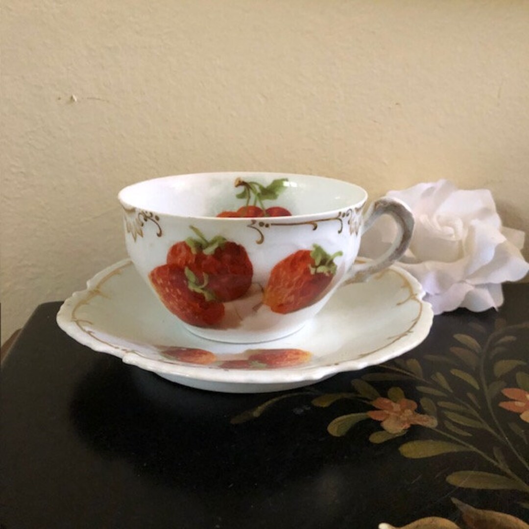 Vintage Strawberry Fruit Themed Tea Cup and Saucer Set Free - Etsy