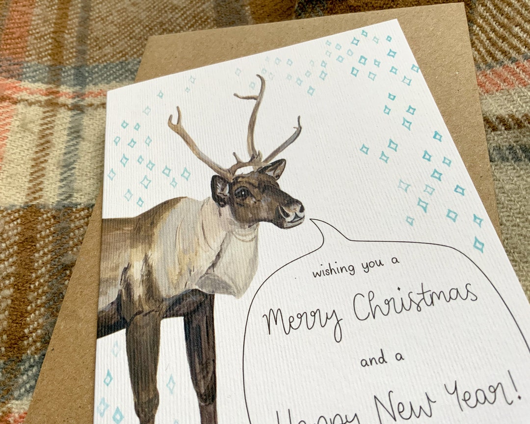 Reindeer Wishes Christmas Card // Festive Animal Greetings Cards - Etsy