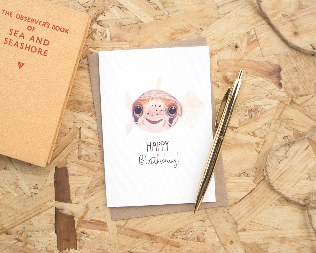 Happy Birthday Puffer Fish Greetings Card - Etsy