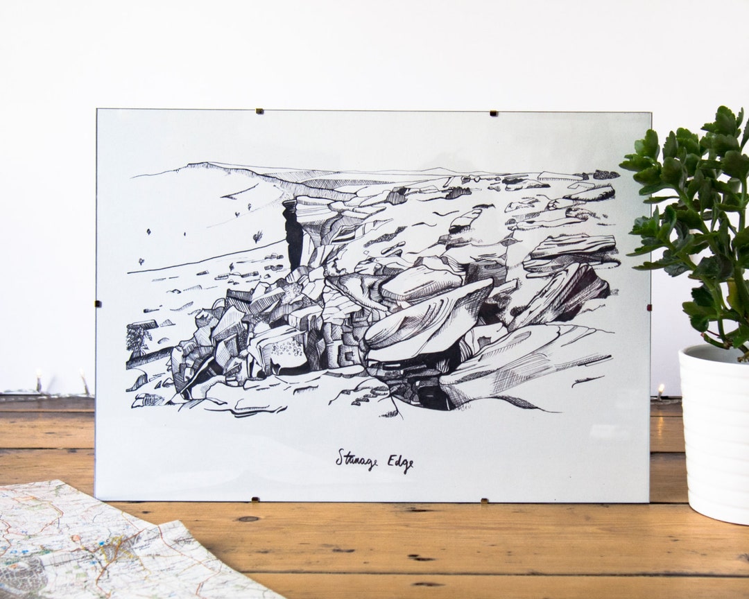 Stanage Edge Landscape Illustration // Peak District Print // A4 or A3 ...
