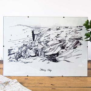 Stanage Edge Landscape Illustration // Peak District Print // A4 or A3 ...