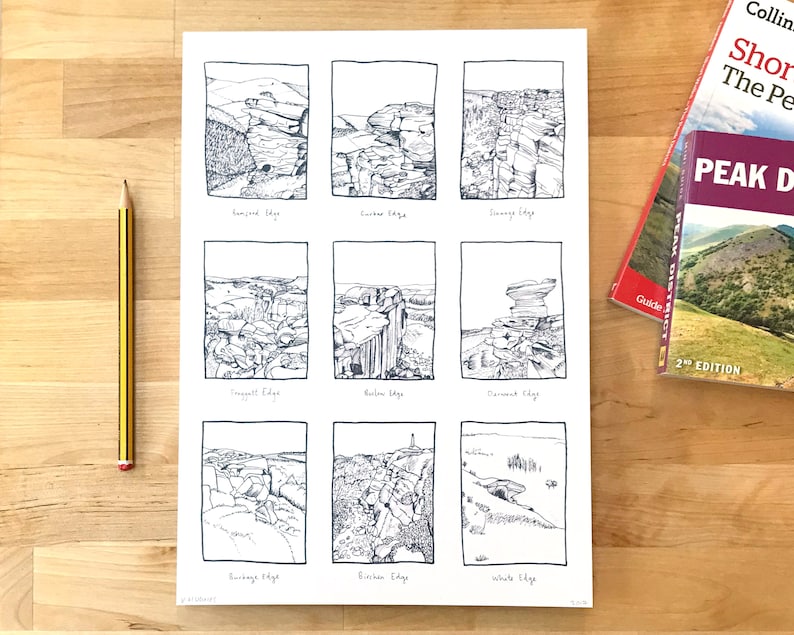 Peak District Edges // Derbyshire Edges // Landscape Illustration ...