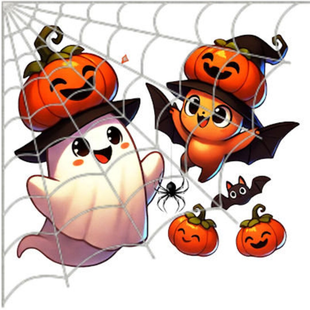 Halloween Ghost and Bat Clipart | Spooky PNG Design | Instant Download ...