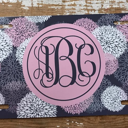 Monogram License Plate Wood Look Floral Car Tag Personalized - Etsy