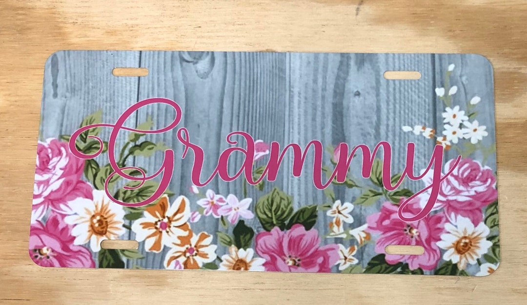 Personalized Grammy License Plate, Floral Wood Car Tag - Etsy