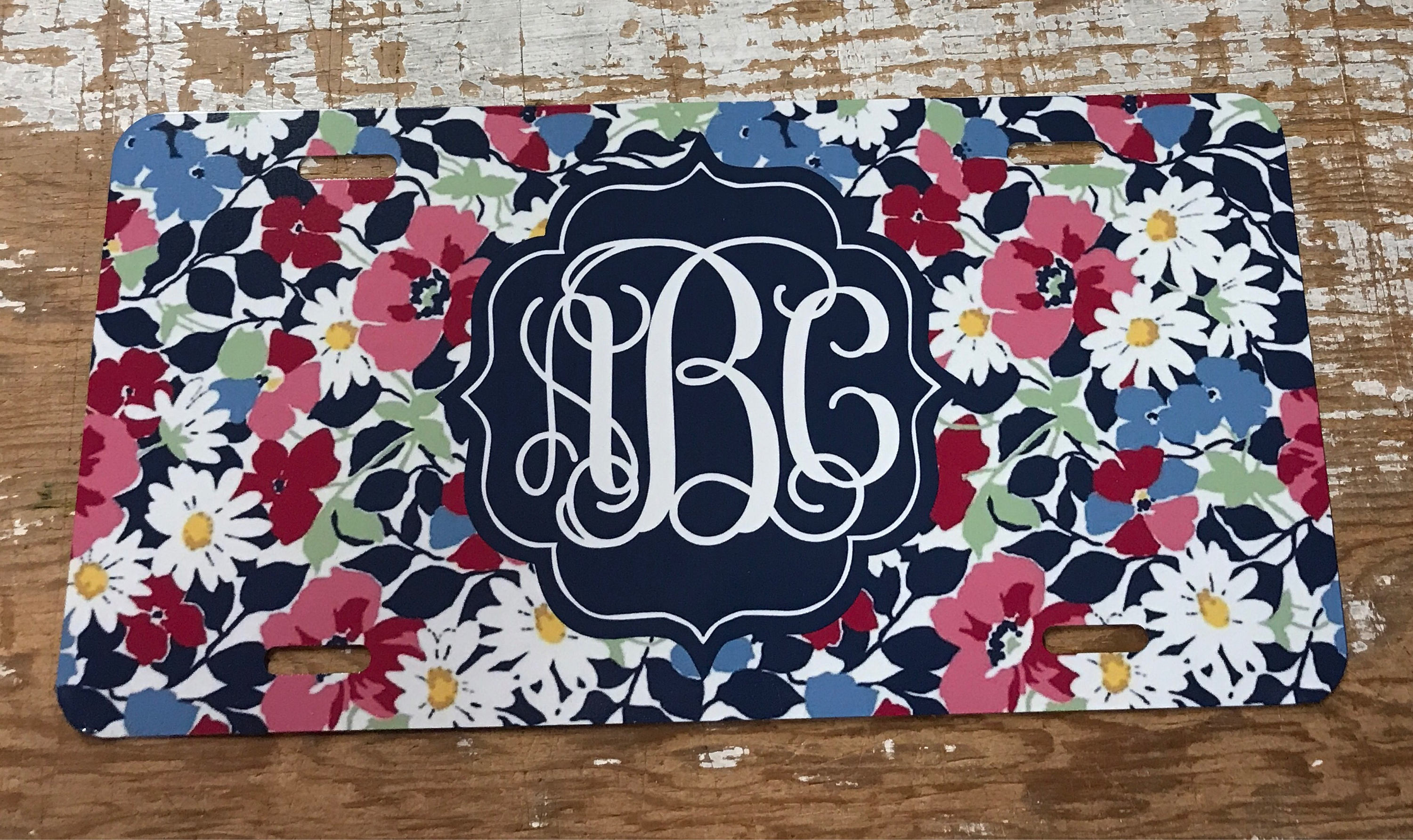 Monogram License Plate Blue Floral Monogram Car Tag - Etsy