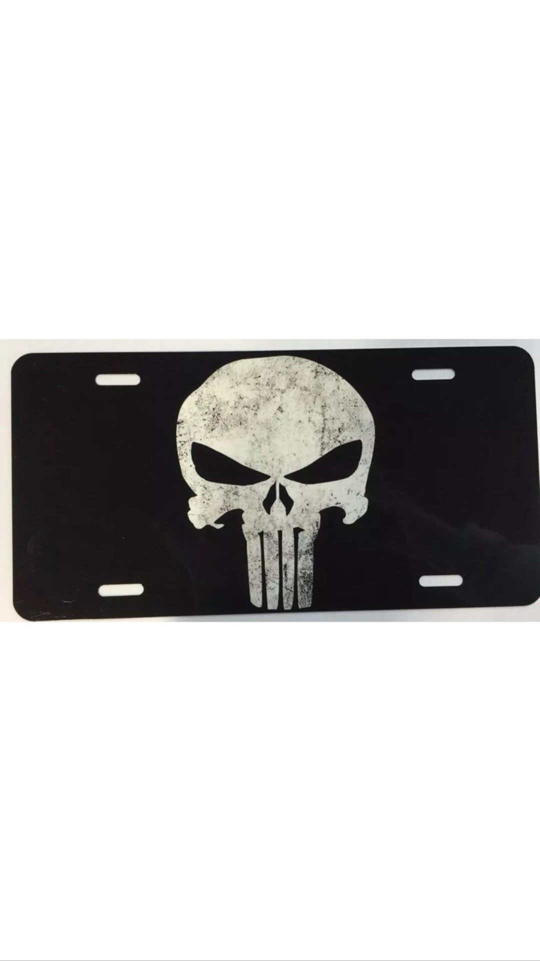 Punisher License Plate, Car Tag, White Distressed Punisher, Skull Car ...