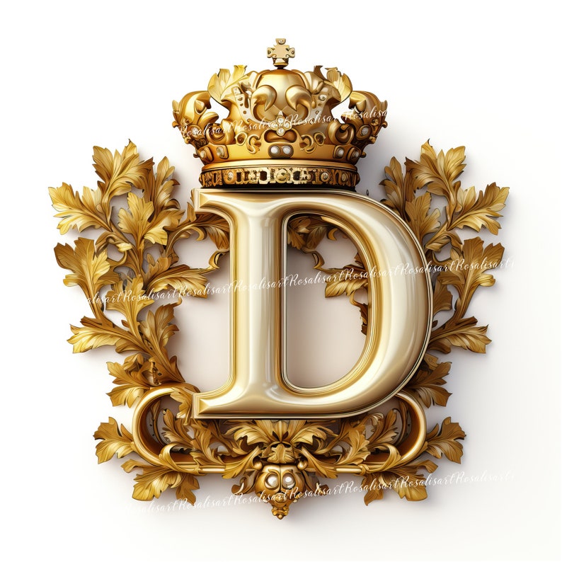 Gold Letter D With Crown on White Background Digital Download Alphabet ...