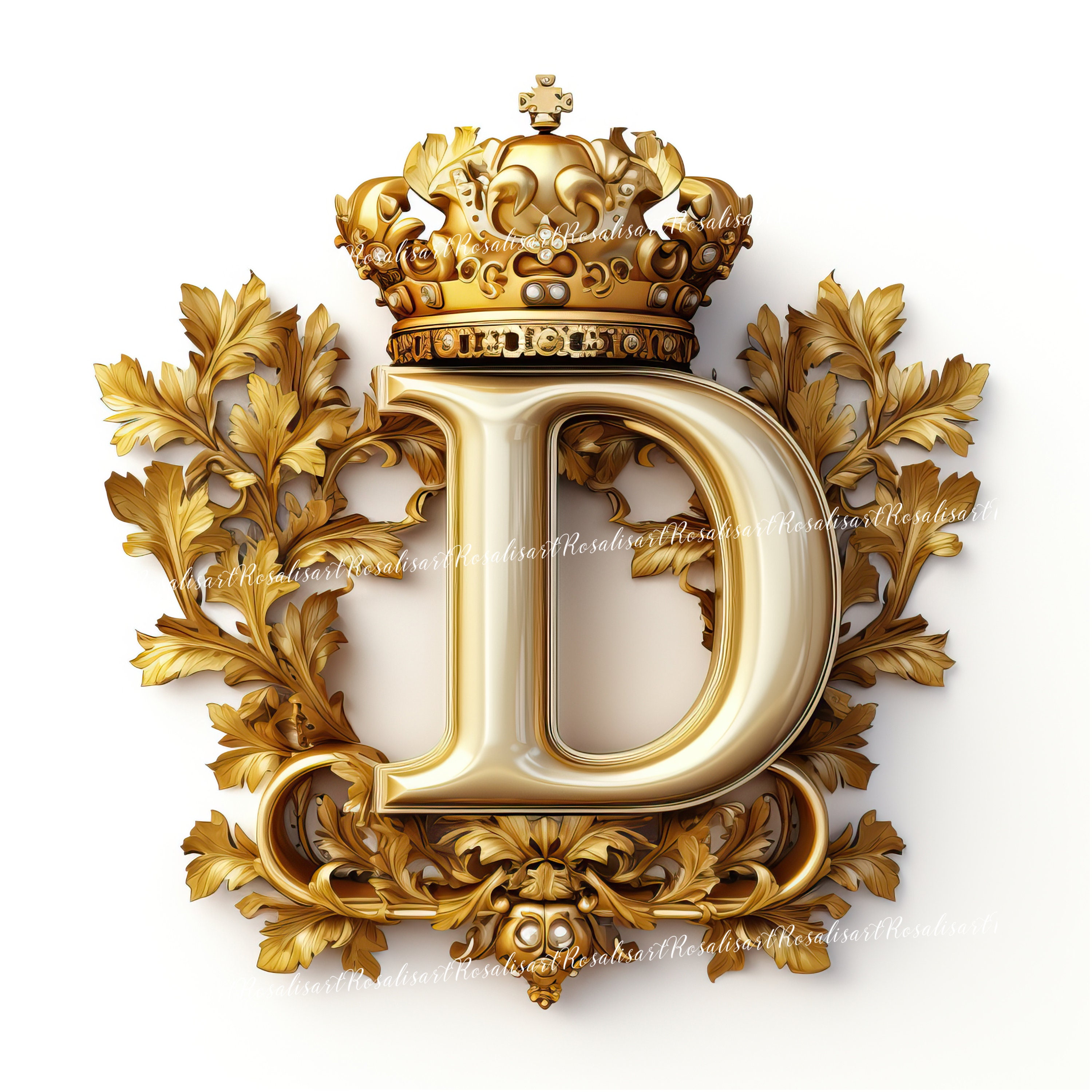 Gold Letter D With Crown on White Background Digital Download Alphabet ...