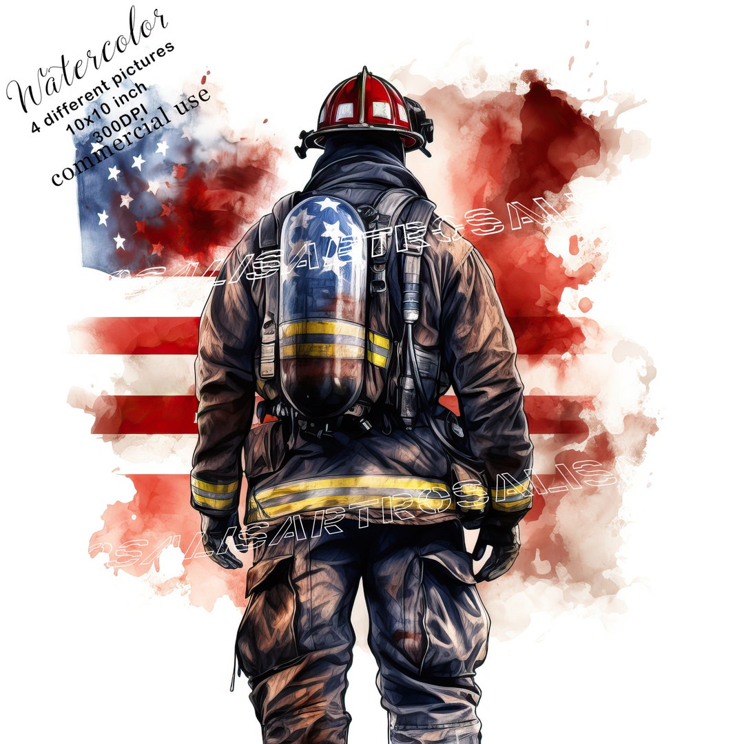 Firefighter Clipart Bundle 4 High Quality Watercolor Jpgs Digital ...