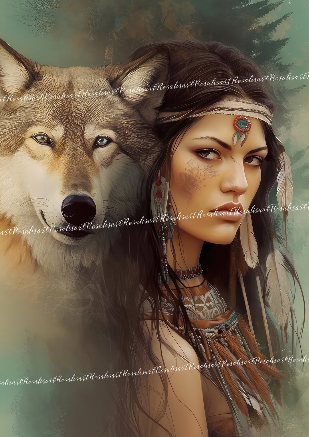 Muscogee Creek Native American Woman With a Wolf Digital Download ...