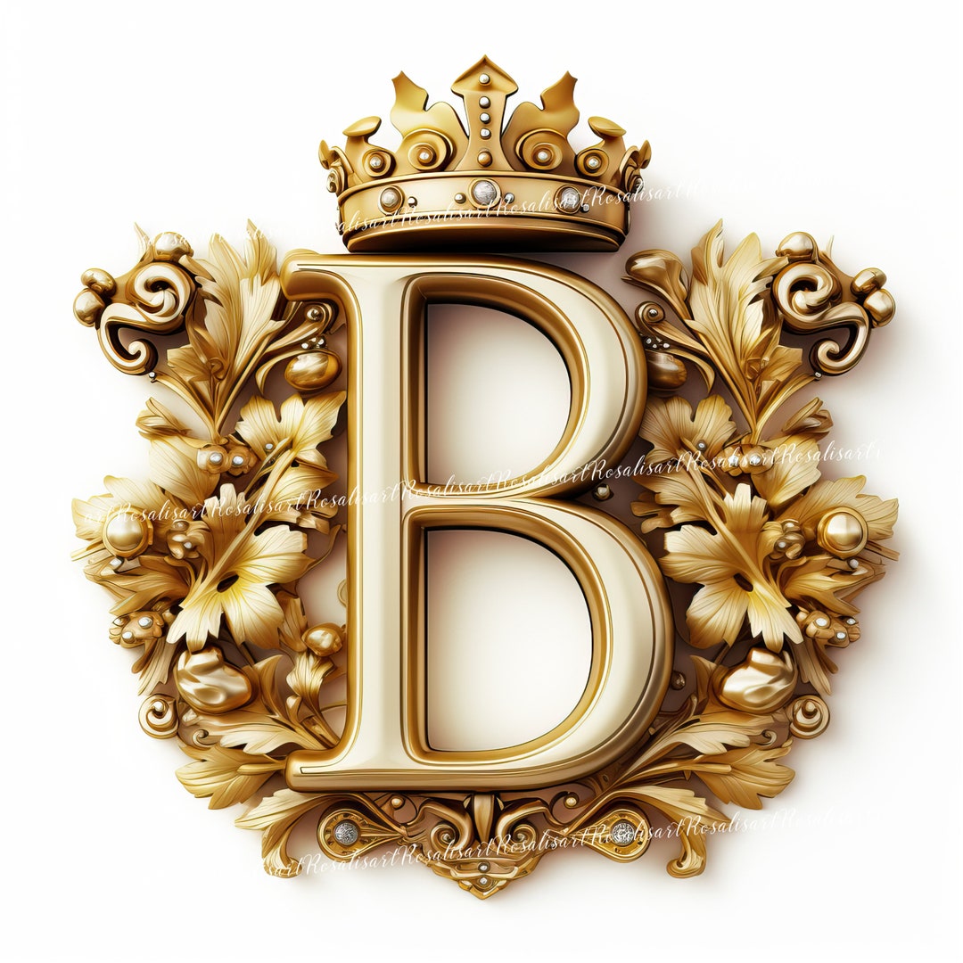 Gold Letter B With Crown on White Background Digital Download Alphabet ...