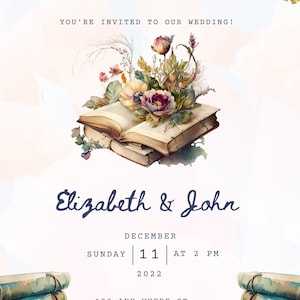 Book Theme Wedding Invitation Printable/book Lover Wedding Invitation ...