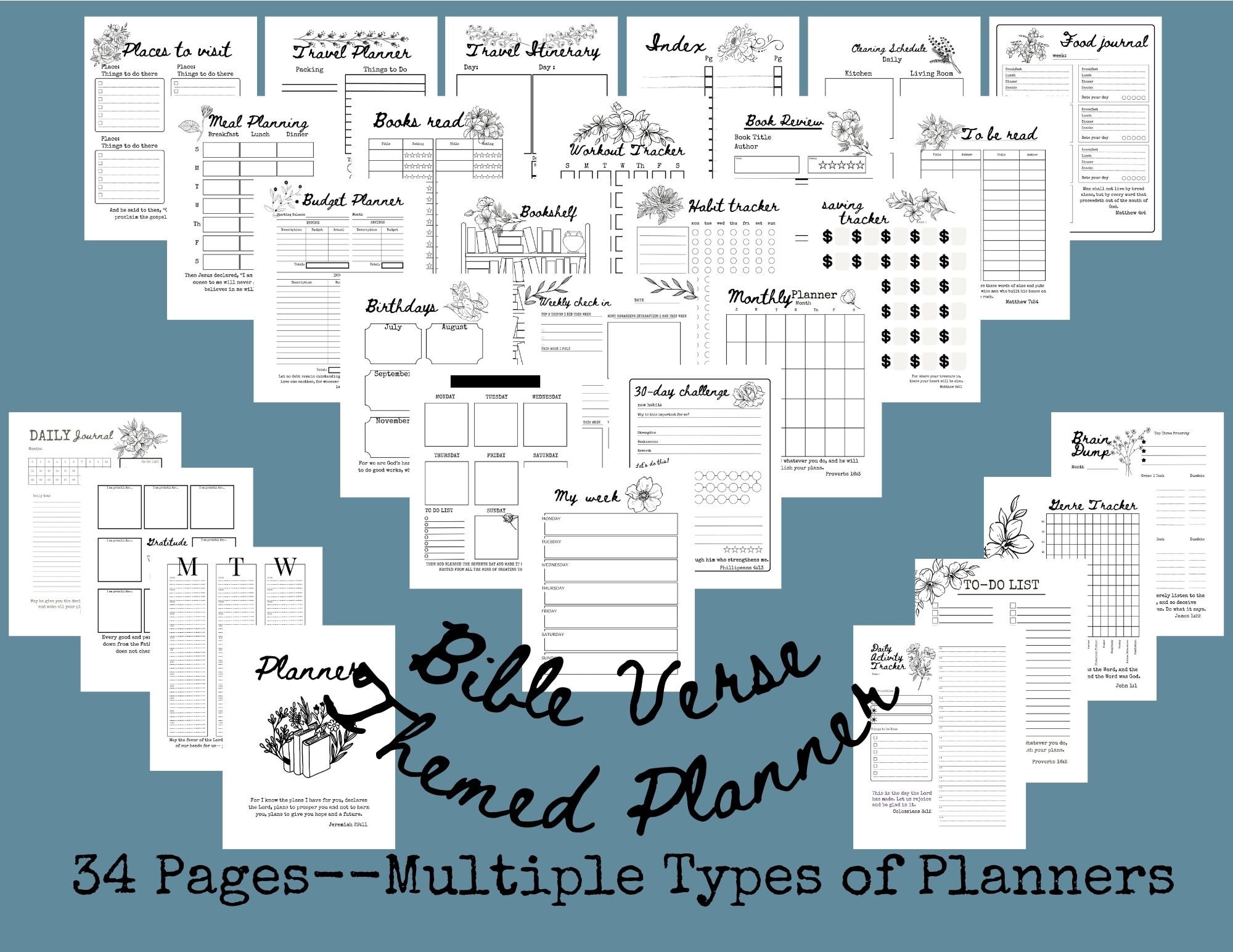 Bible Verse Themed Planner/christian Planner Printable/encouraging ...