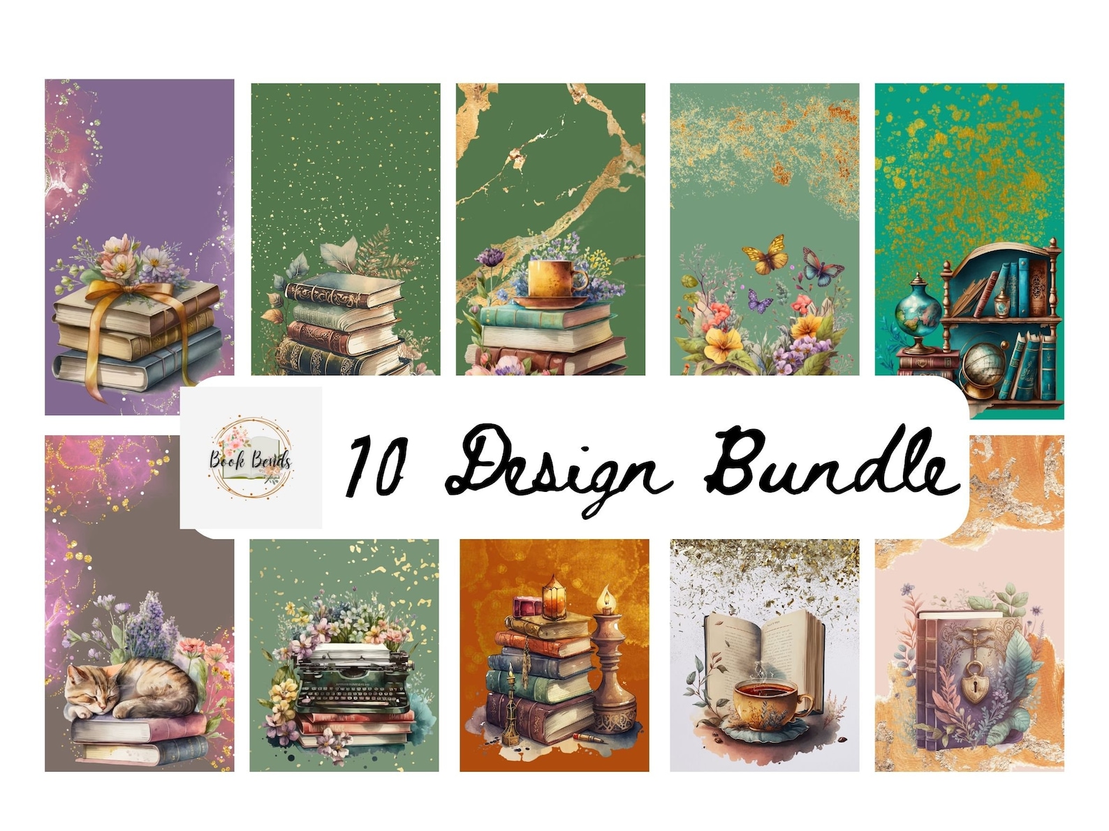 Book Lover Phone Wallpaper Bundle: Watercolor Art Backgrounds (digital ...