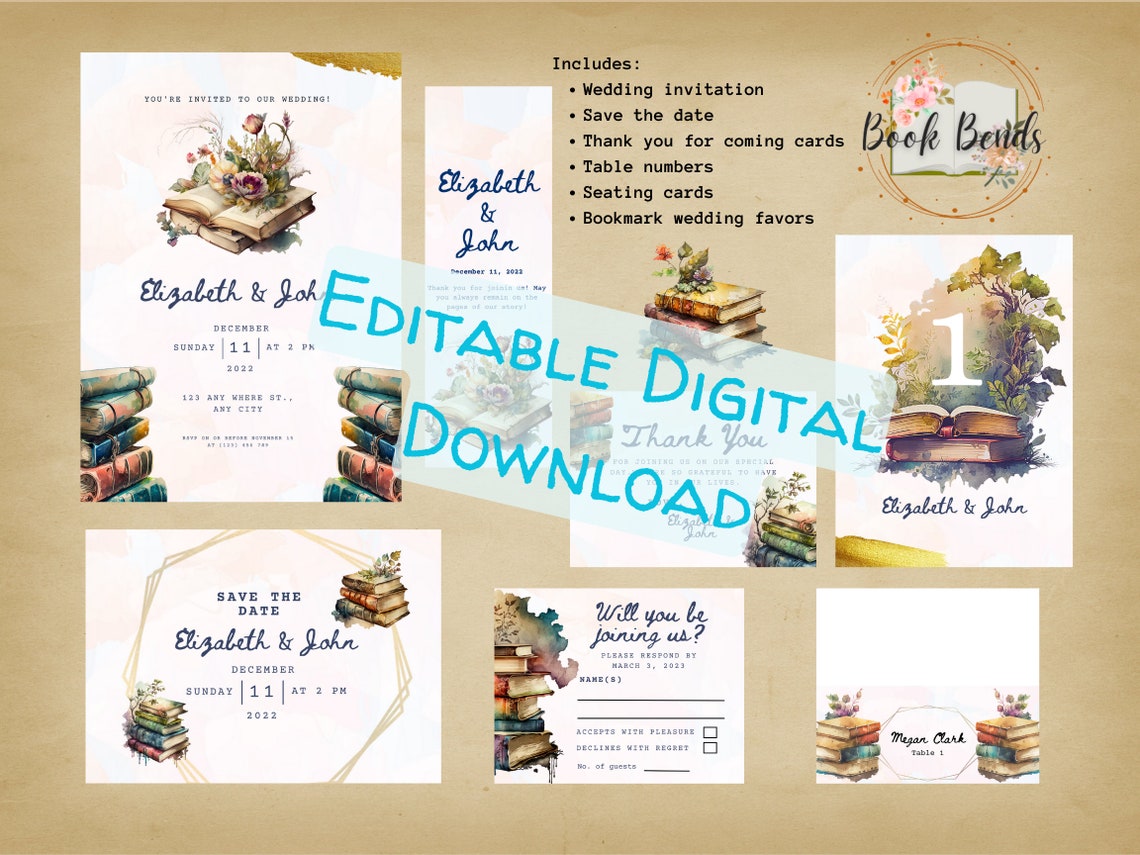 Book Theme Wedding Invitation Printable/book Lover Wedding Invitation ...