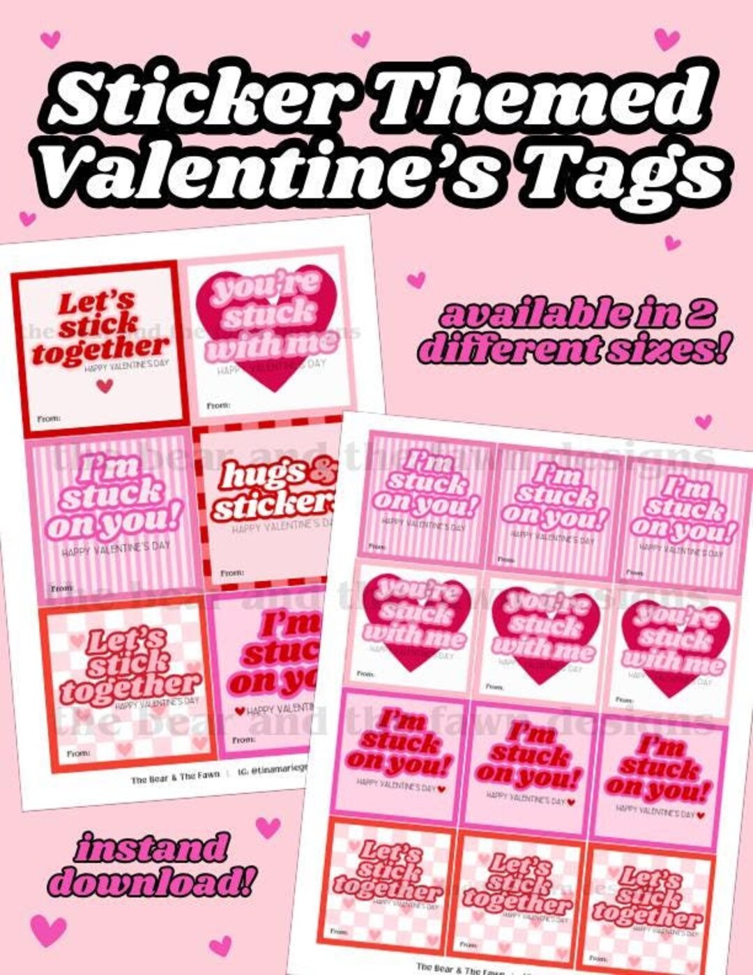 Sticker Themed Valentines Printable, Student Holiday Printable Tag ...