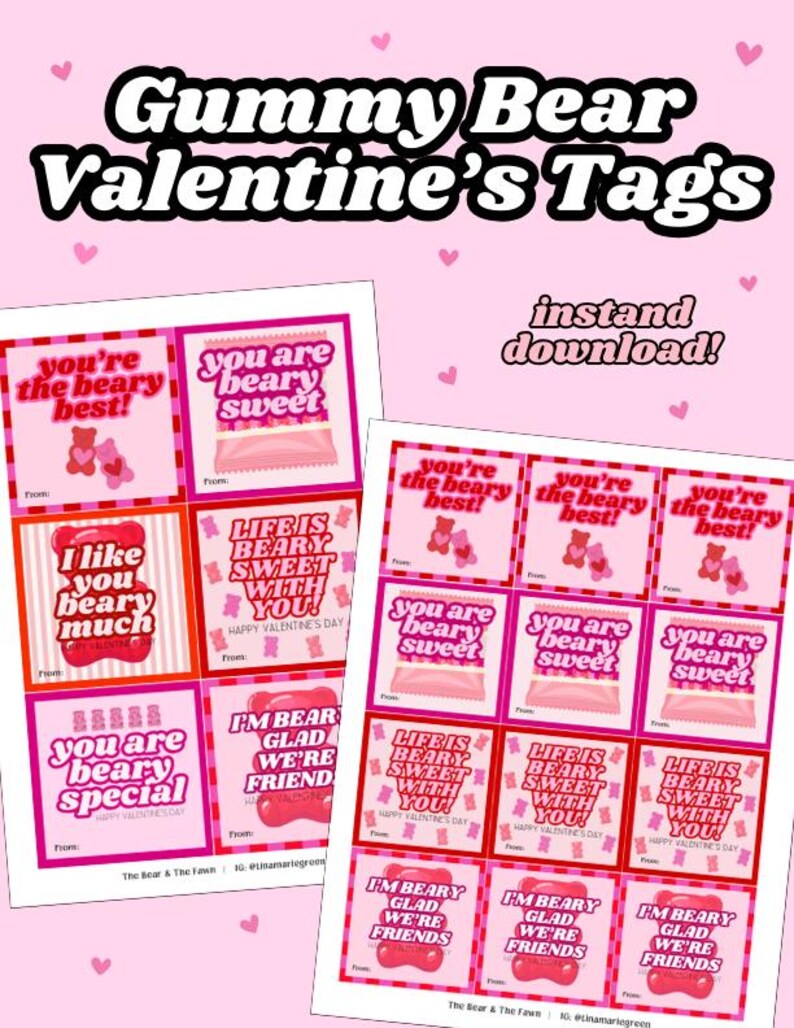 Gummy Bear Valentines Printable Tag, Kids Class Party Favor (digital ...