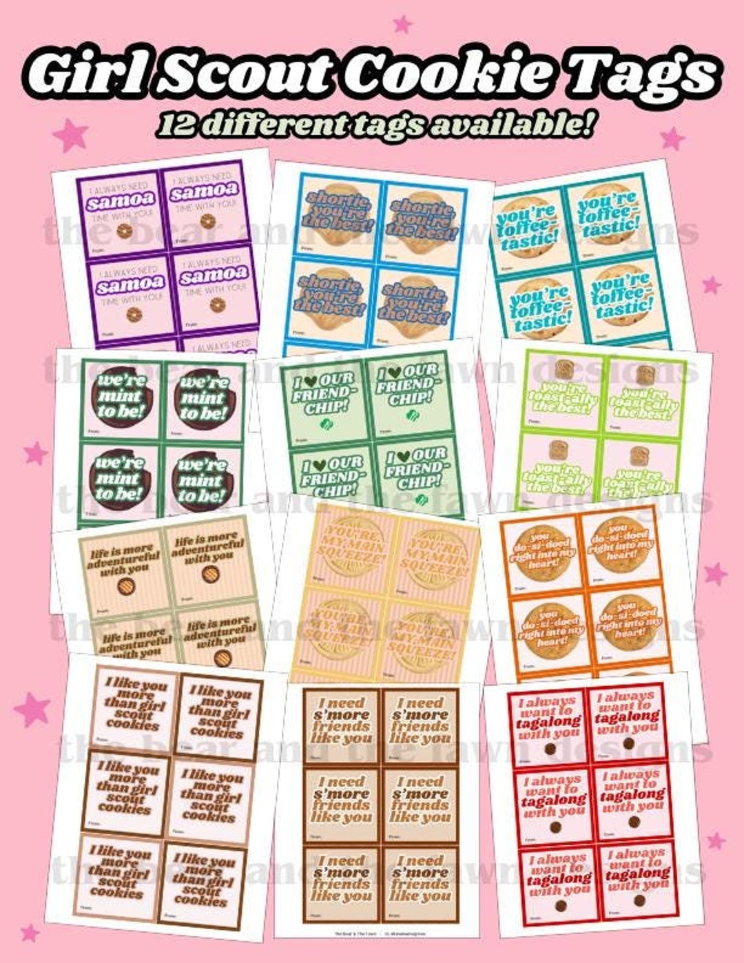 Girl Scout Cookie Gift Tags, Kids Snack, Valentine's (printable ...