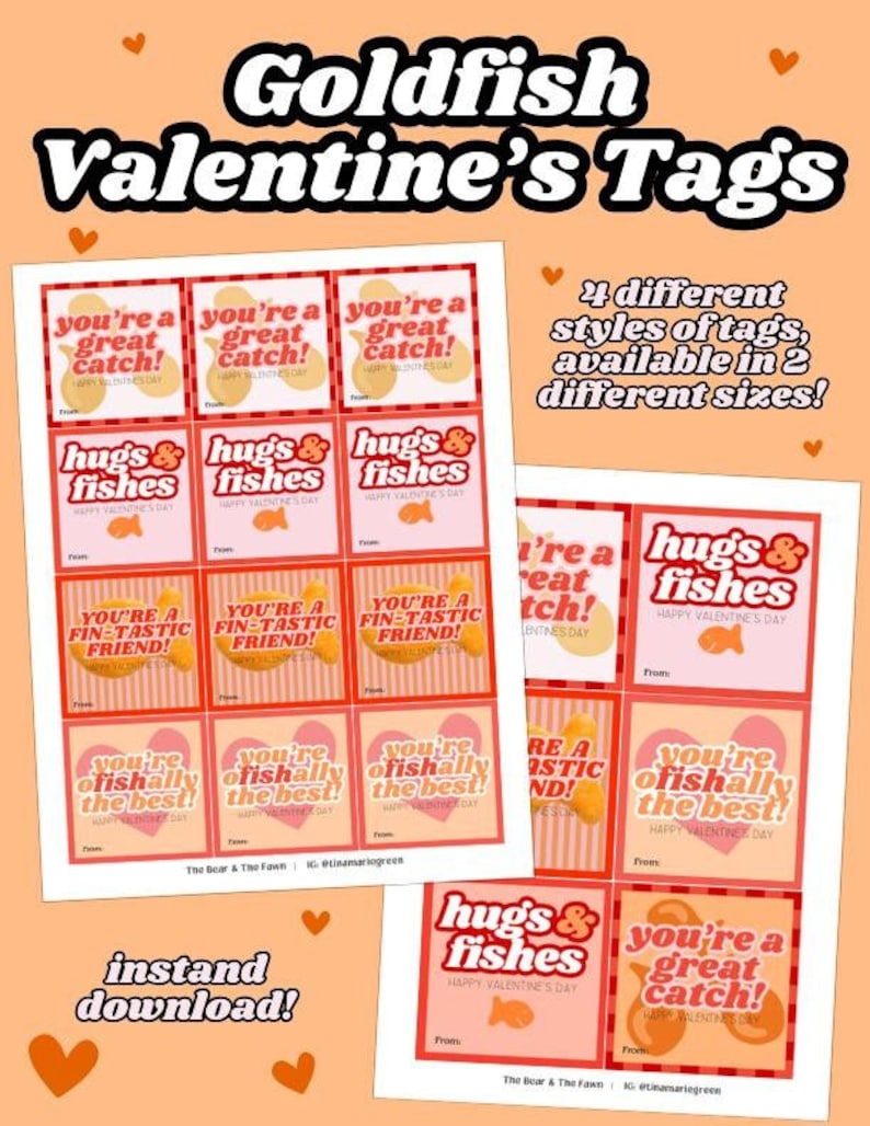 Goldfish Valentines Gift Tags, Kids Party Favor (digital Download) - Etsy