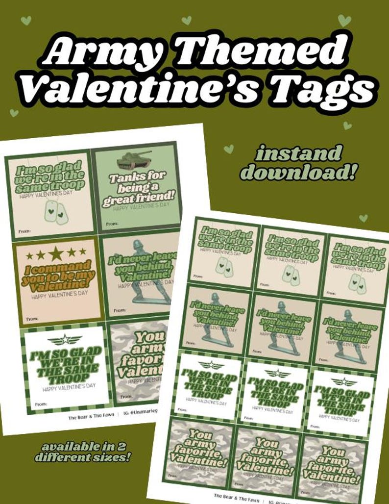 Army Valentine's Day Printable Tags, Kids Classroom Gift (digital ...