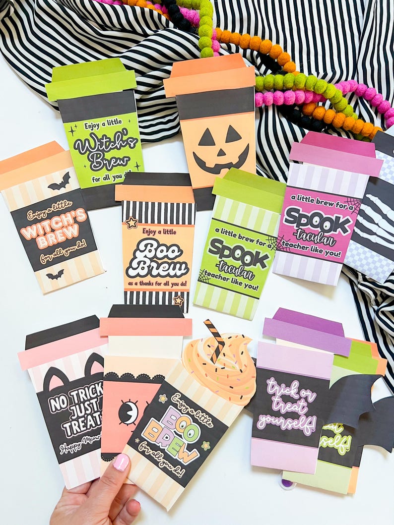 Halloween Coffee Cup Gift Card Holders, Printable PDF (14 Designs) - Etsy