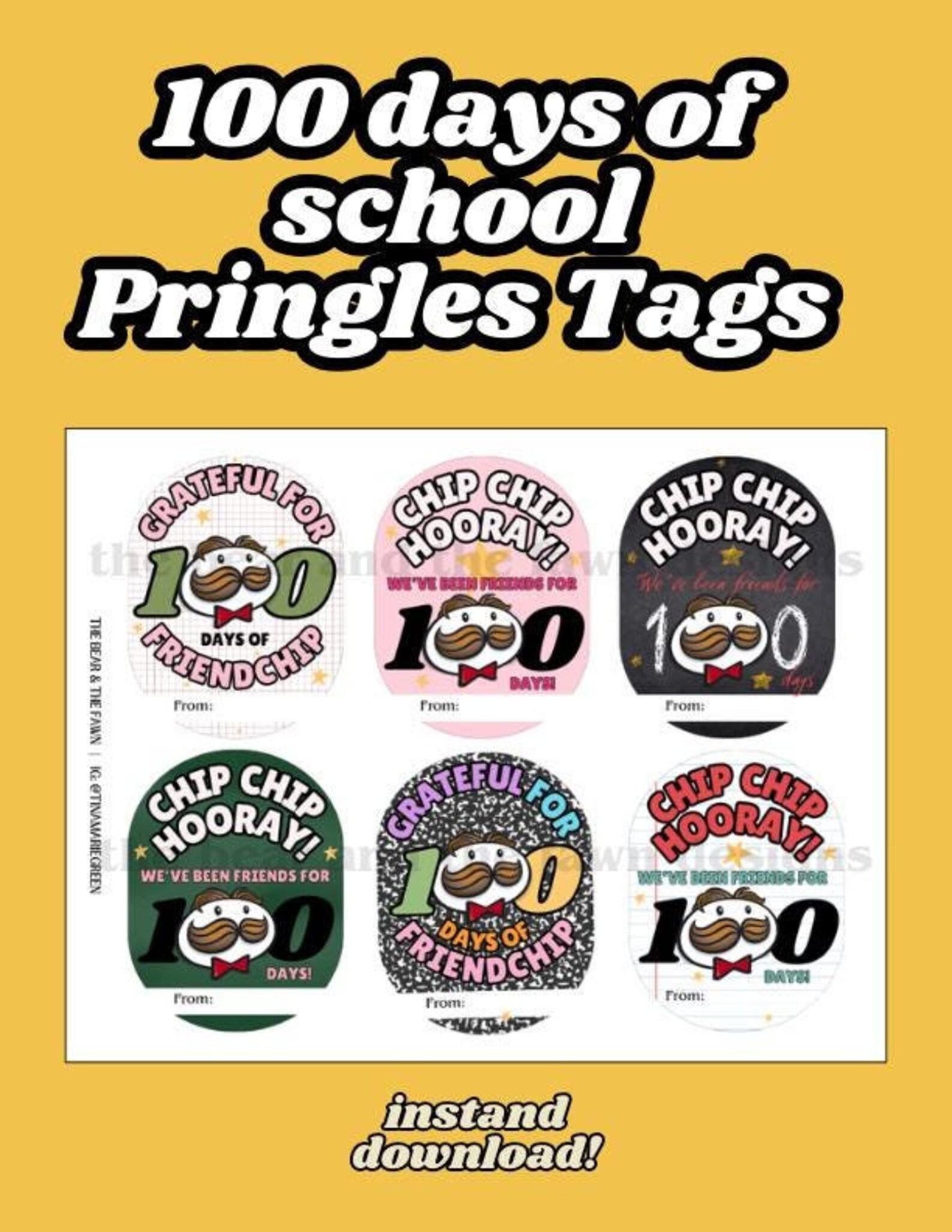 100 Days of School Printable, Student Holiday Printable Tag, Kids Snack ...