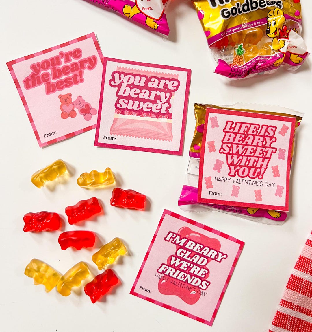 Gummy Bear Valentines Printable Tag, Kids Class Party Favor (digital ...