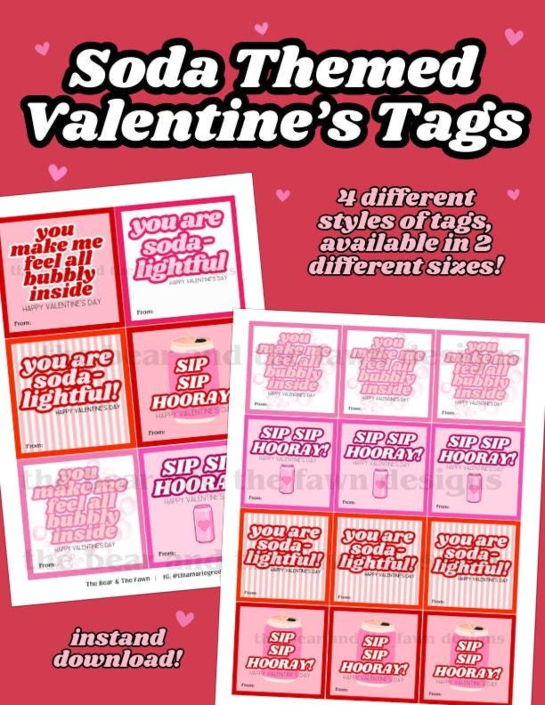 Soda Valentines Printable, Bubble Water Holiday Printable Tag, Kids ...