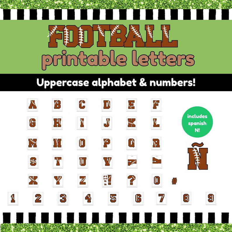 Football Theme Printable Letters & Numbers, Bulletin Board and Locker ...