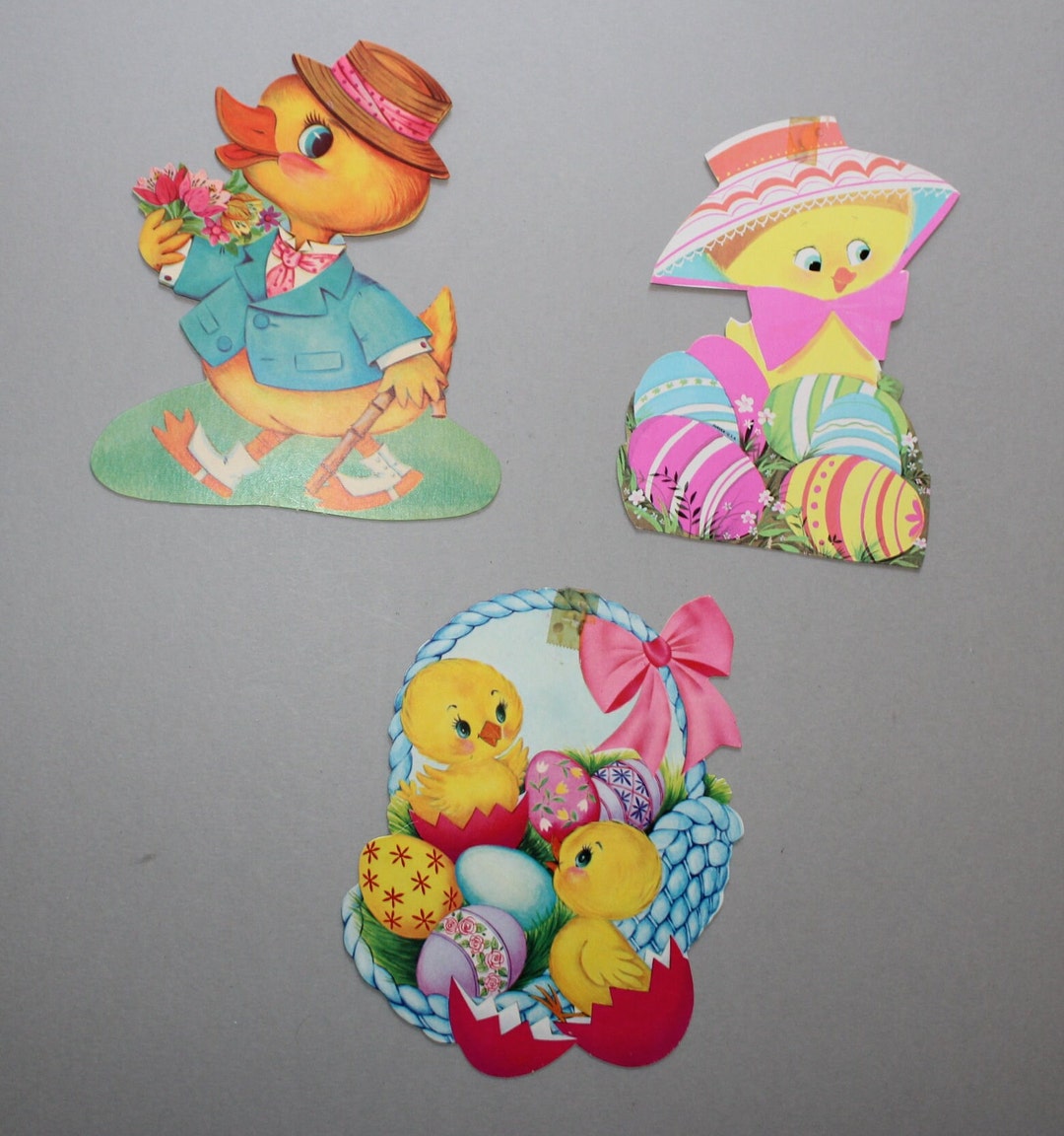 1970s Vintage Easter Spring Set of 3 Duck & Chicks With Eggs Cardboard ...