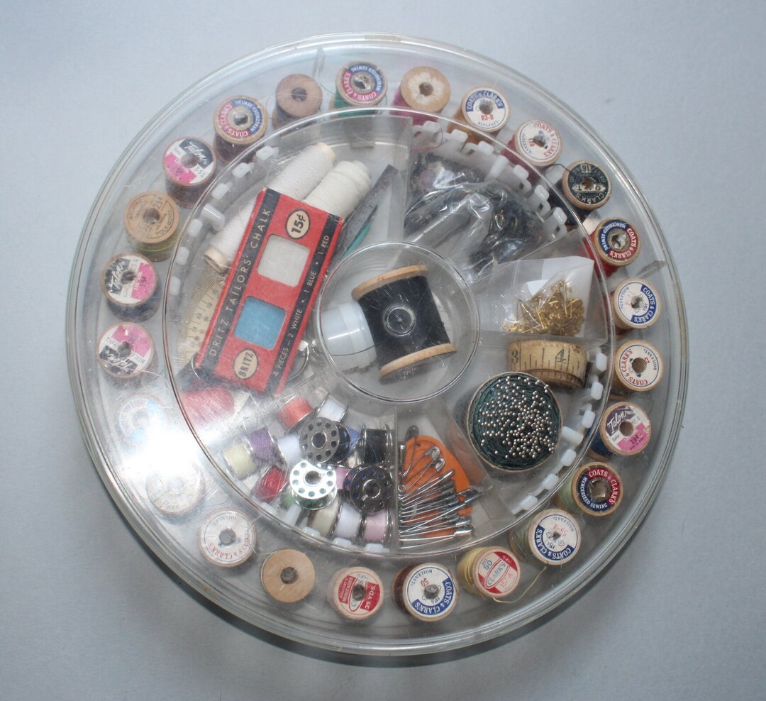 Vintage Round Thread Master by Kerk Guild Plastic Sewing Box Filled ...