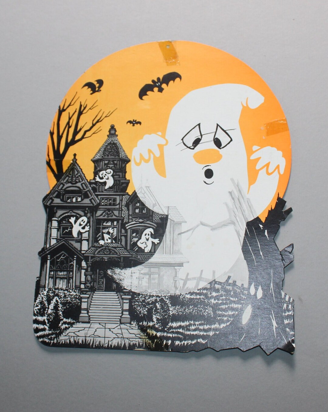 1970s Vintage Halloween Ghosts and a Haunted House Cardboard Cutout ...