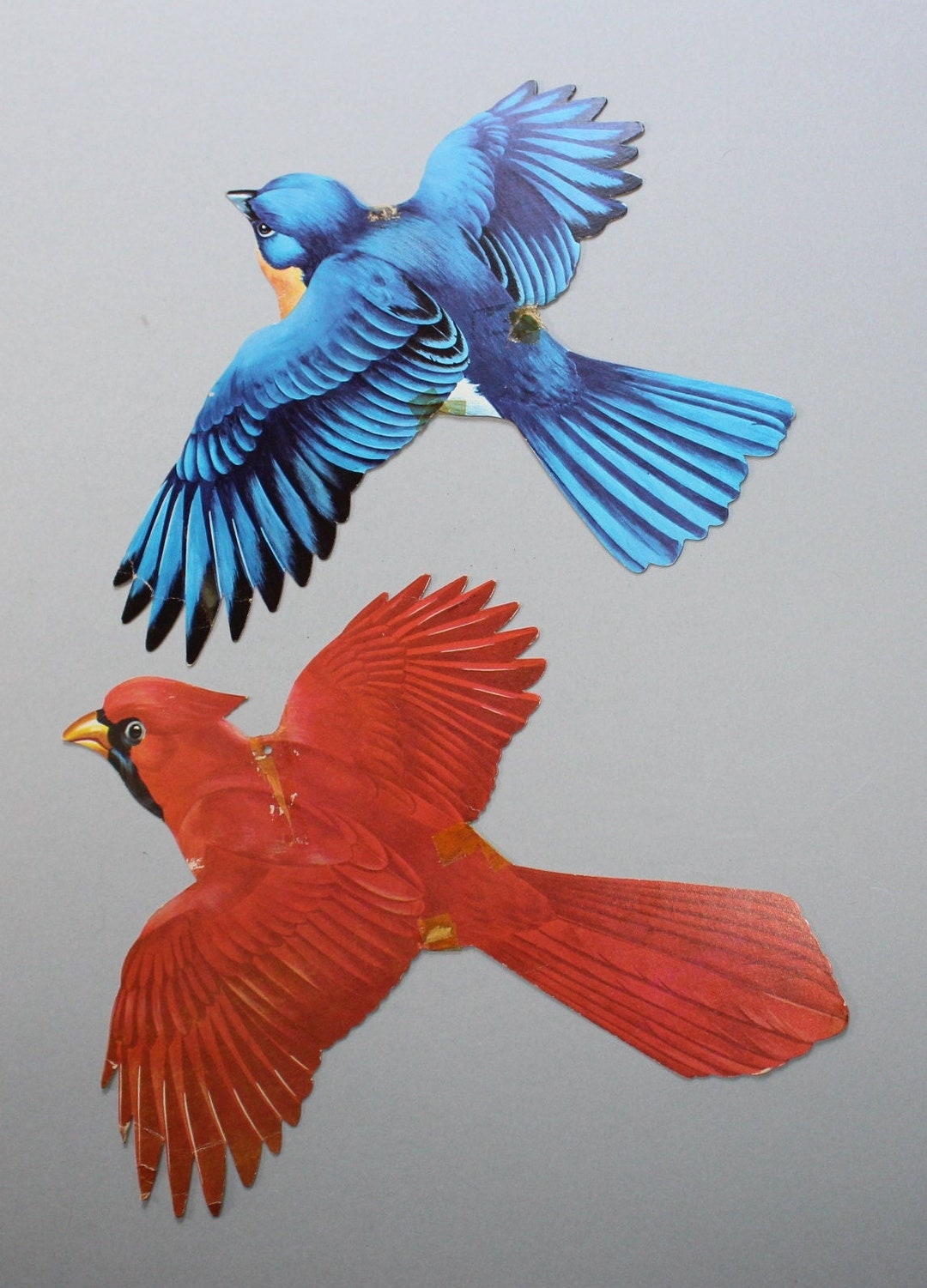 1970s Vintage Spring Birds Bluebird & Cardinal Flying Cardboard Cutout ...