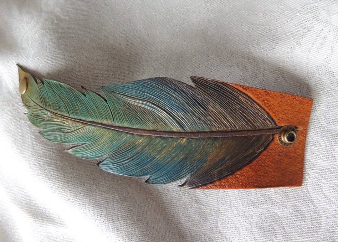 Hand Painted Handmade Leather Feather Cuff Bracelet or Scarf Cuff - Etsy