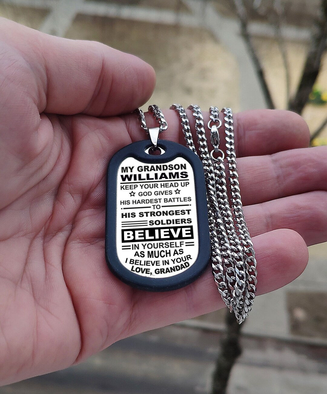 To My Grandson Gift, Mens Army Dog Tag, Custom Name Grandson Necklace ...